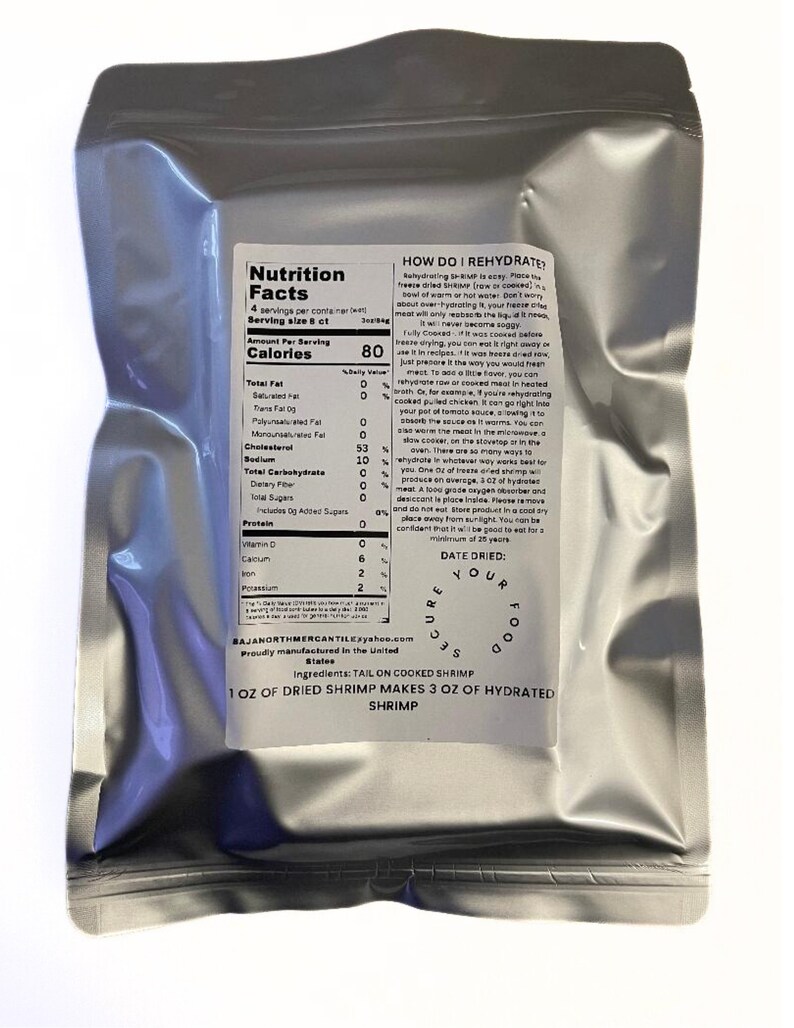 Freeze-dried COOKED Shrimp 25 Year Shelf Life. for Camping, Emergency ...