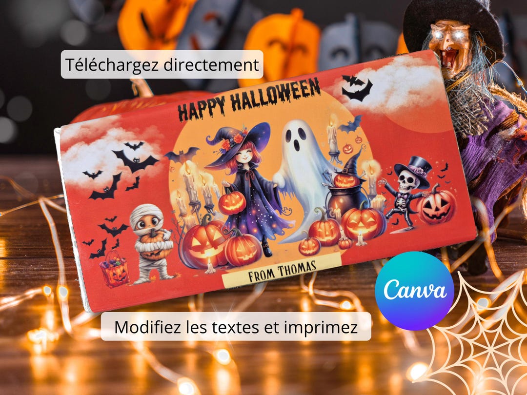 Halloween Chocolate Wrapper, Personalized Printable Chocolate Bar or ...