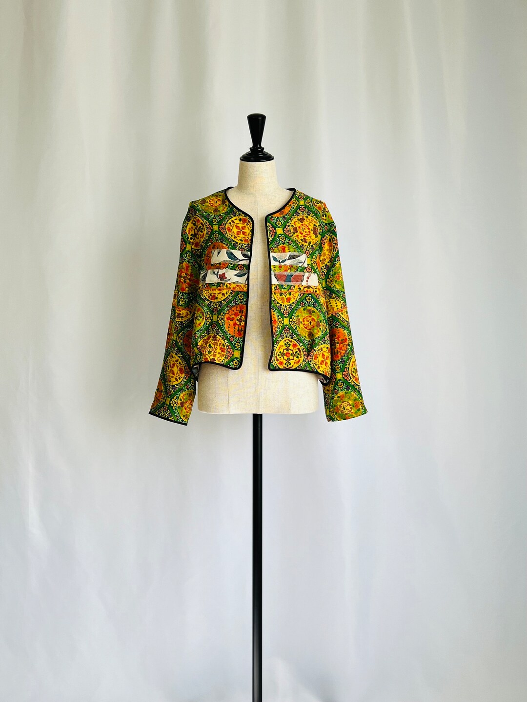 Japanese Vintage Kimono Silk Jacket,remake Calico Dye & Silk Crepe ...