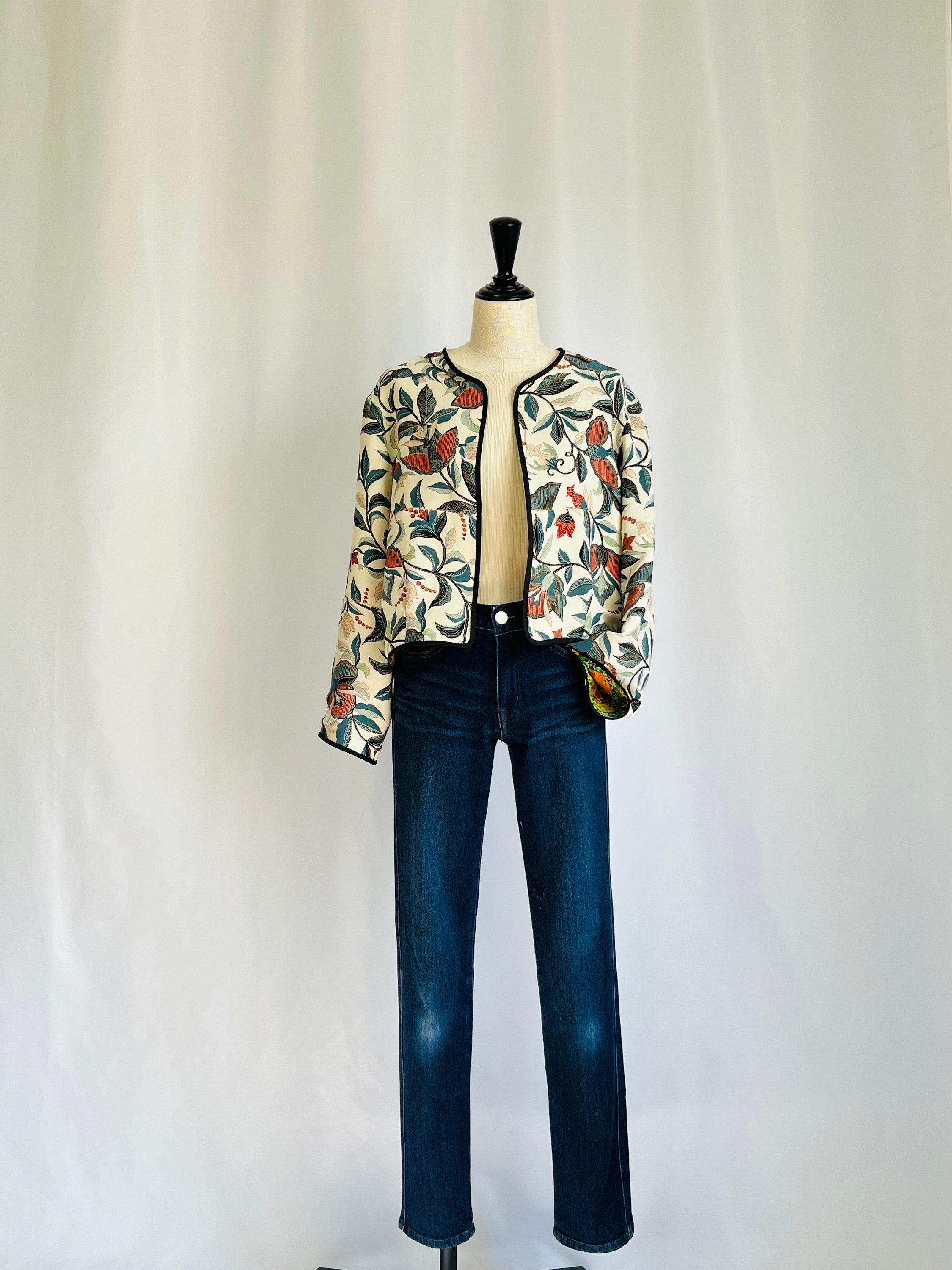 Japanese Vintage Kimono Silk Jacket, Remake Calico Dye & Silk Crepe ...