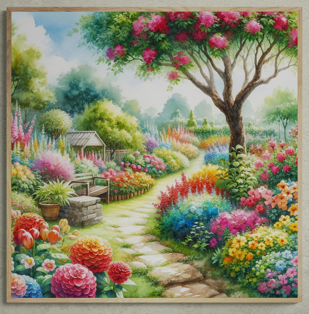 Serene Flower Garden Watercolor Painting - Original Floral Artwork ...
