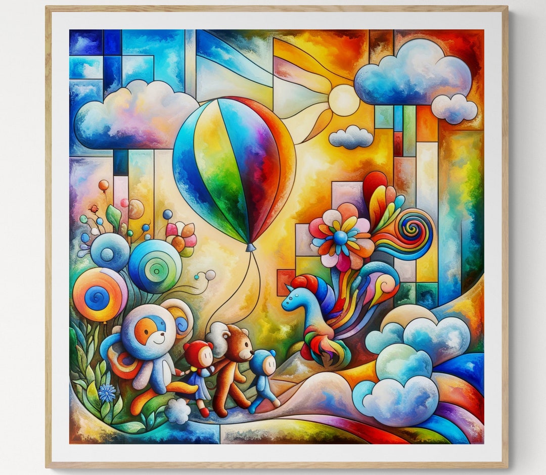 Colorful Abstract Kids Art, Children’s Wall Art, Modern Playroom Decor ...