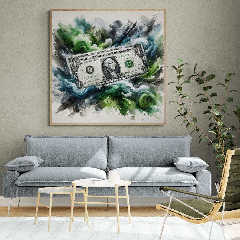 Dollar Bill Art Print Watercolor Currency Painting, Unique Money Art ...