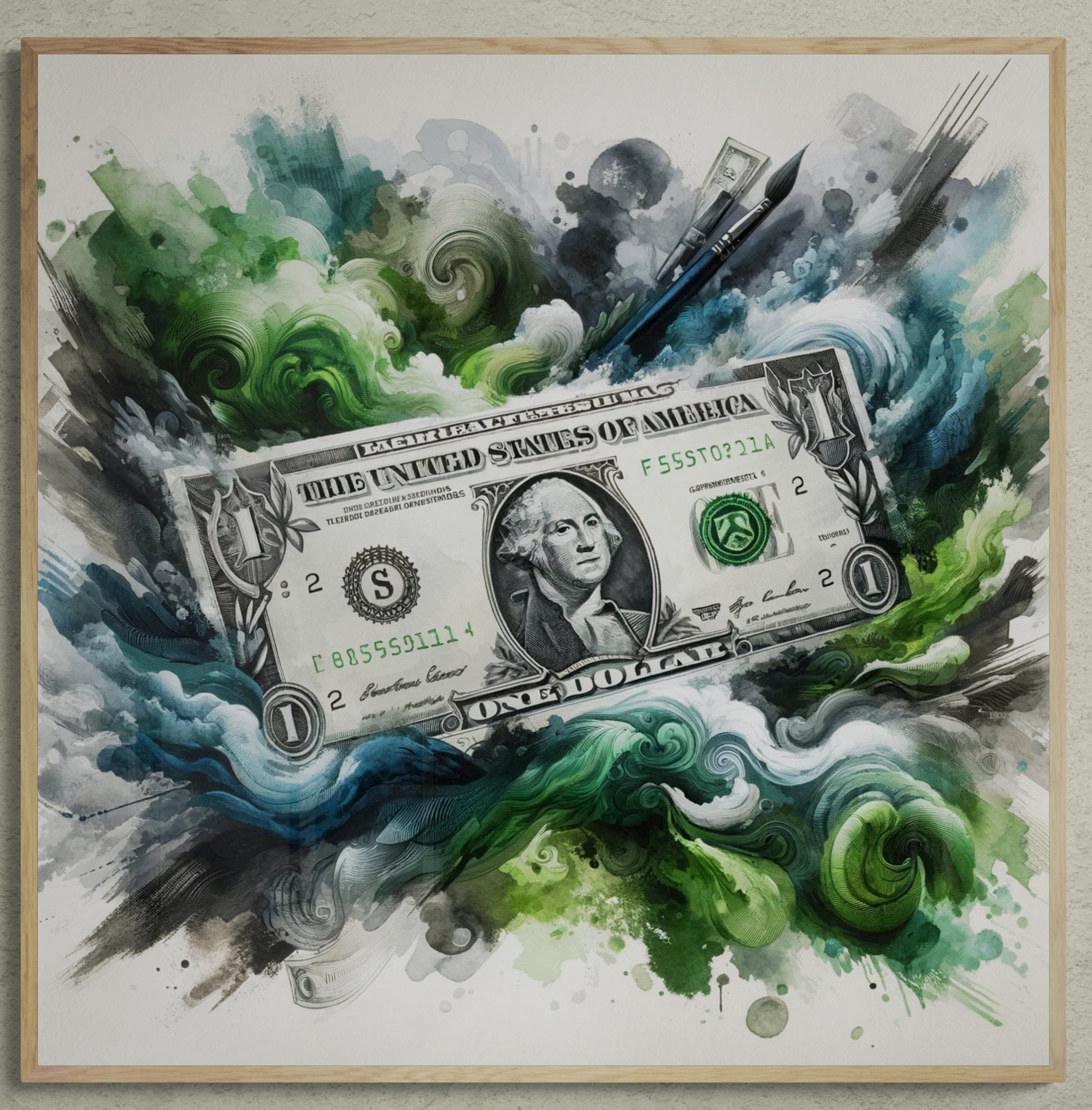 Dollar Bill Art Print Watercolor Currency Painting, Unique Money Art ...