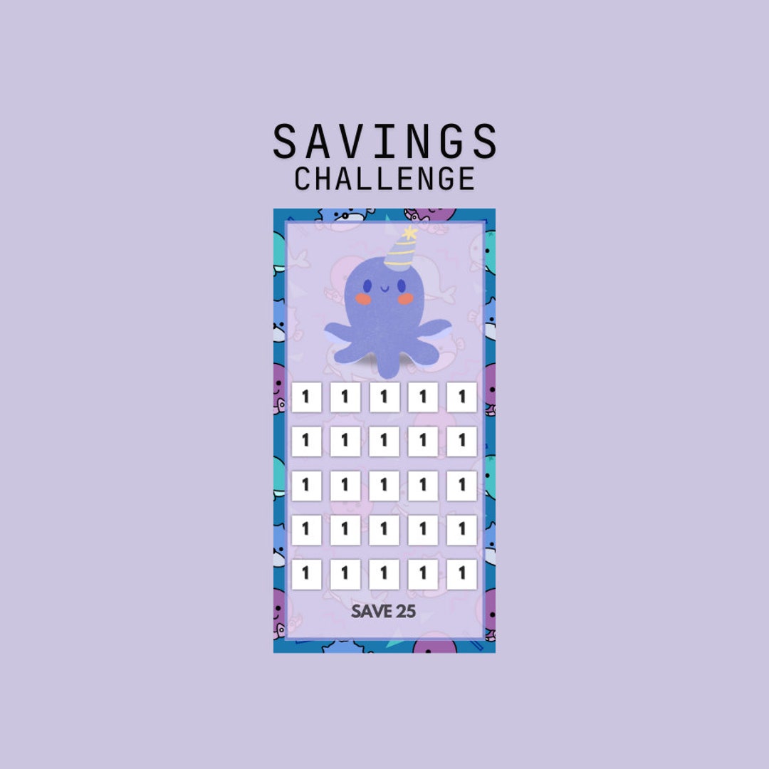 Cute Octopus Savings Challenge Printable for Cash Stuffing | A6 ...