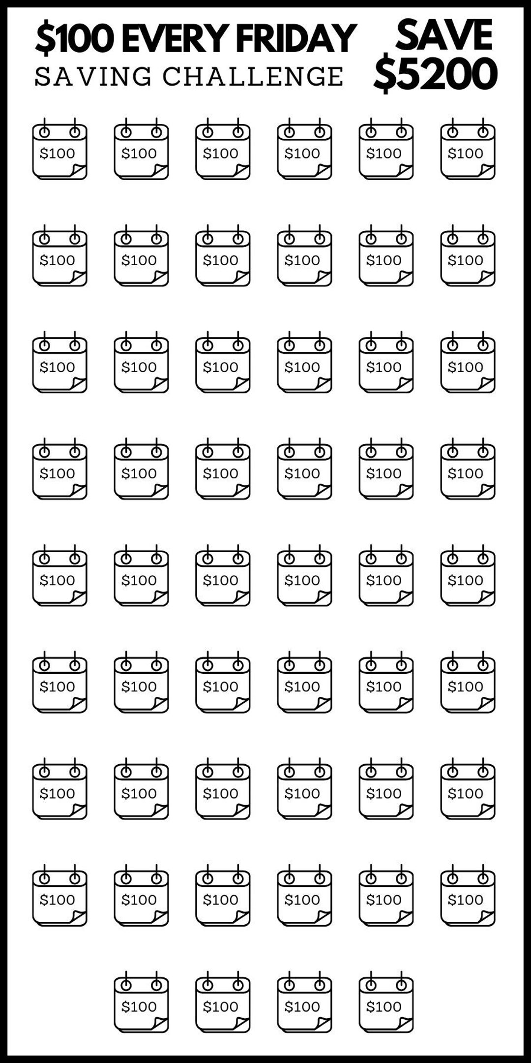 2024 Every Friday Savings Challenge Save 5200 Dollars Low Budget Fits ...