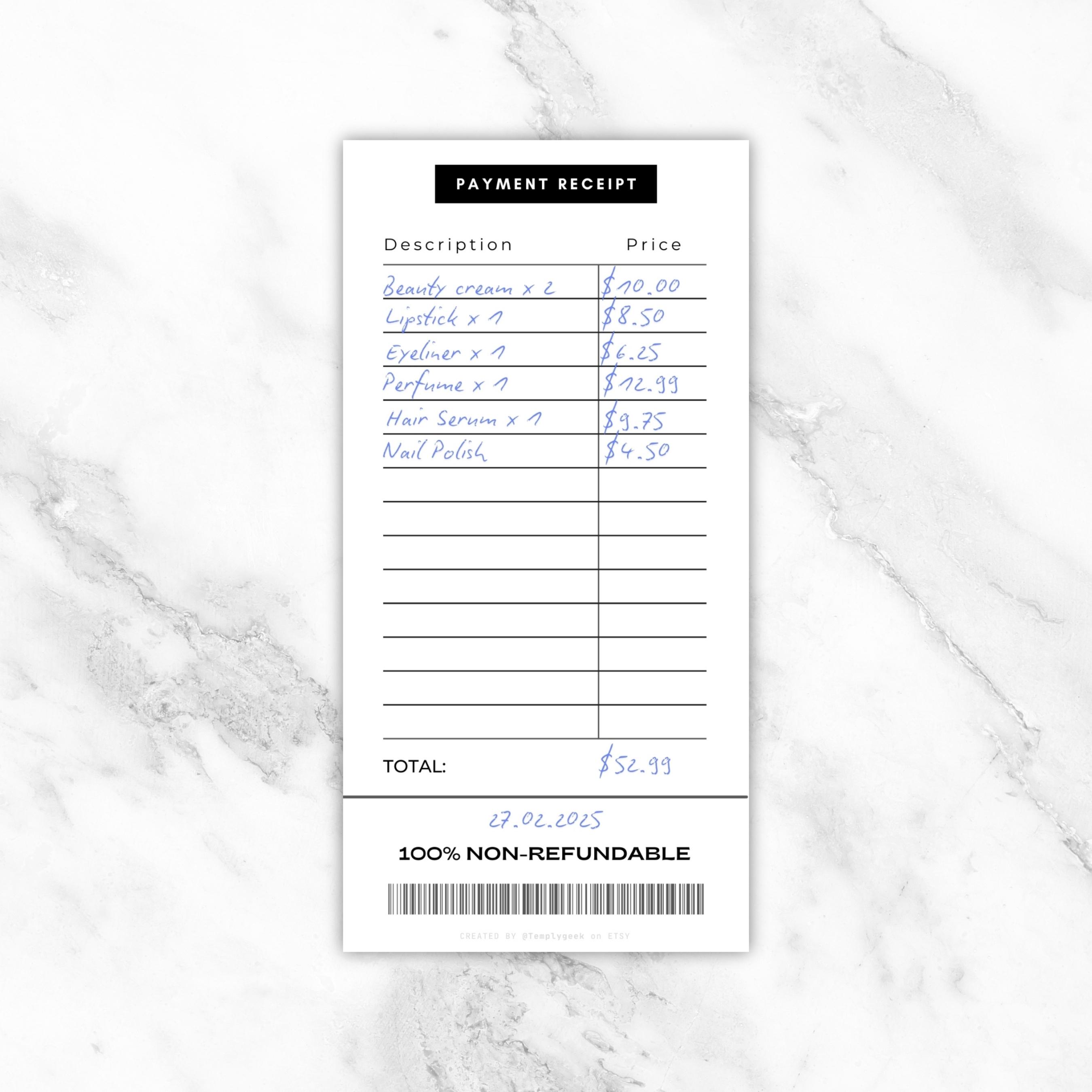 Cute Receipt Template Payment Receipt Printable Template Invoice ...