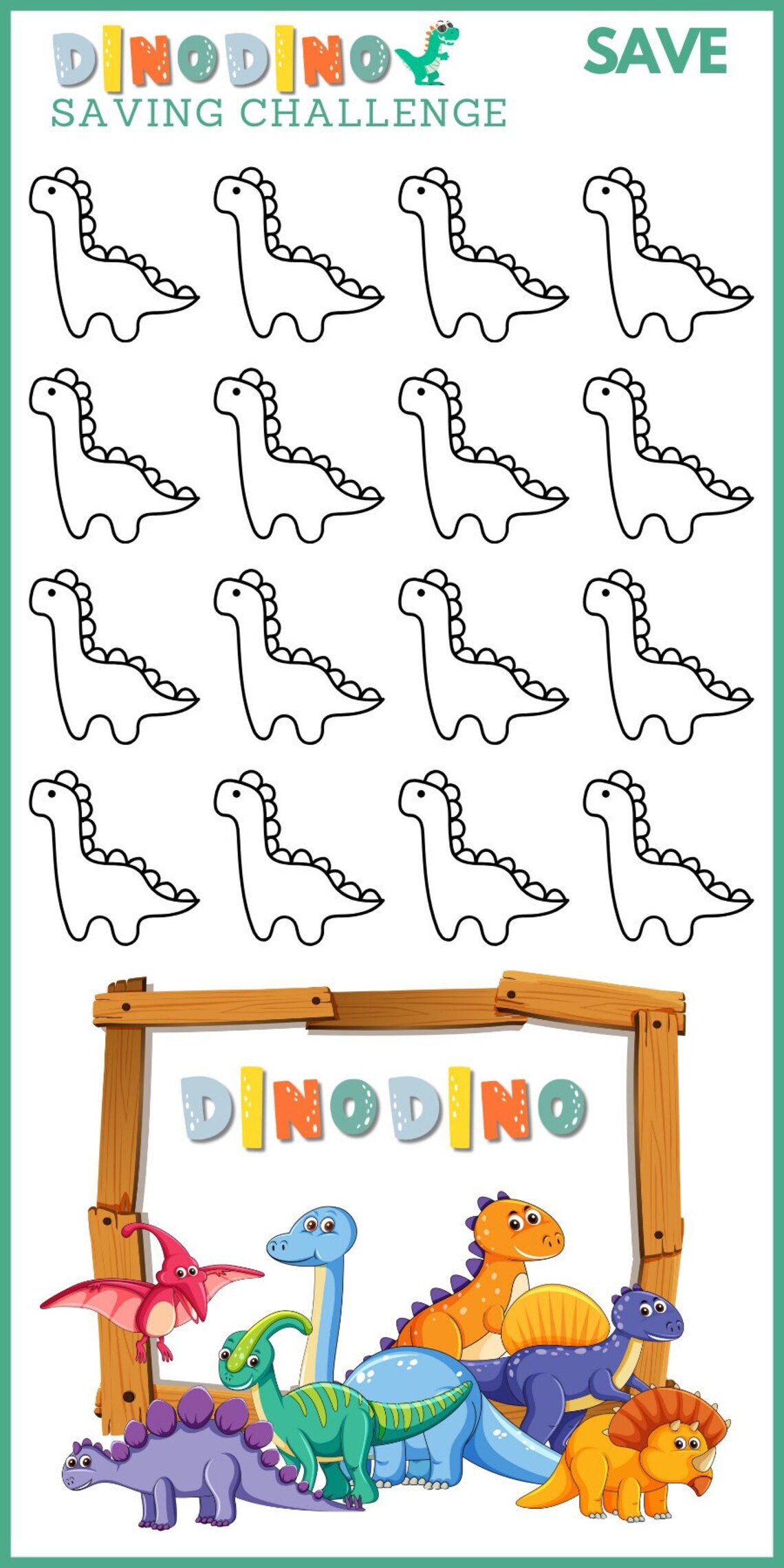 Dinosaur Savings Challenge Printable for Cash Stuffing A6 Colorable ...