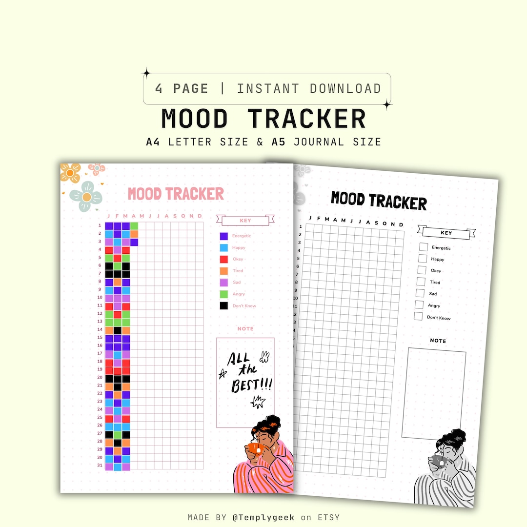 Mood Tracker PRINTABLE Journal Page - Printable Planner - Mood Log ...