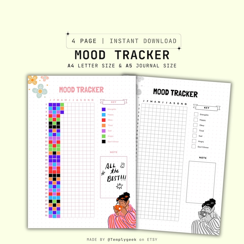 Mood Tracker PRINTABLE Journal Page - Printable Planner - Mood Log ...