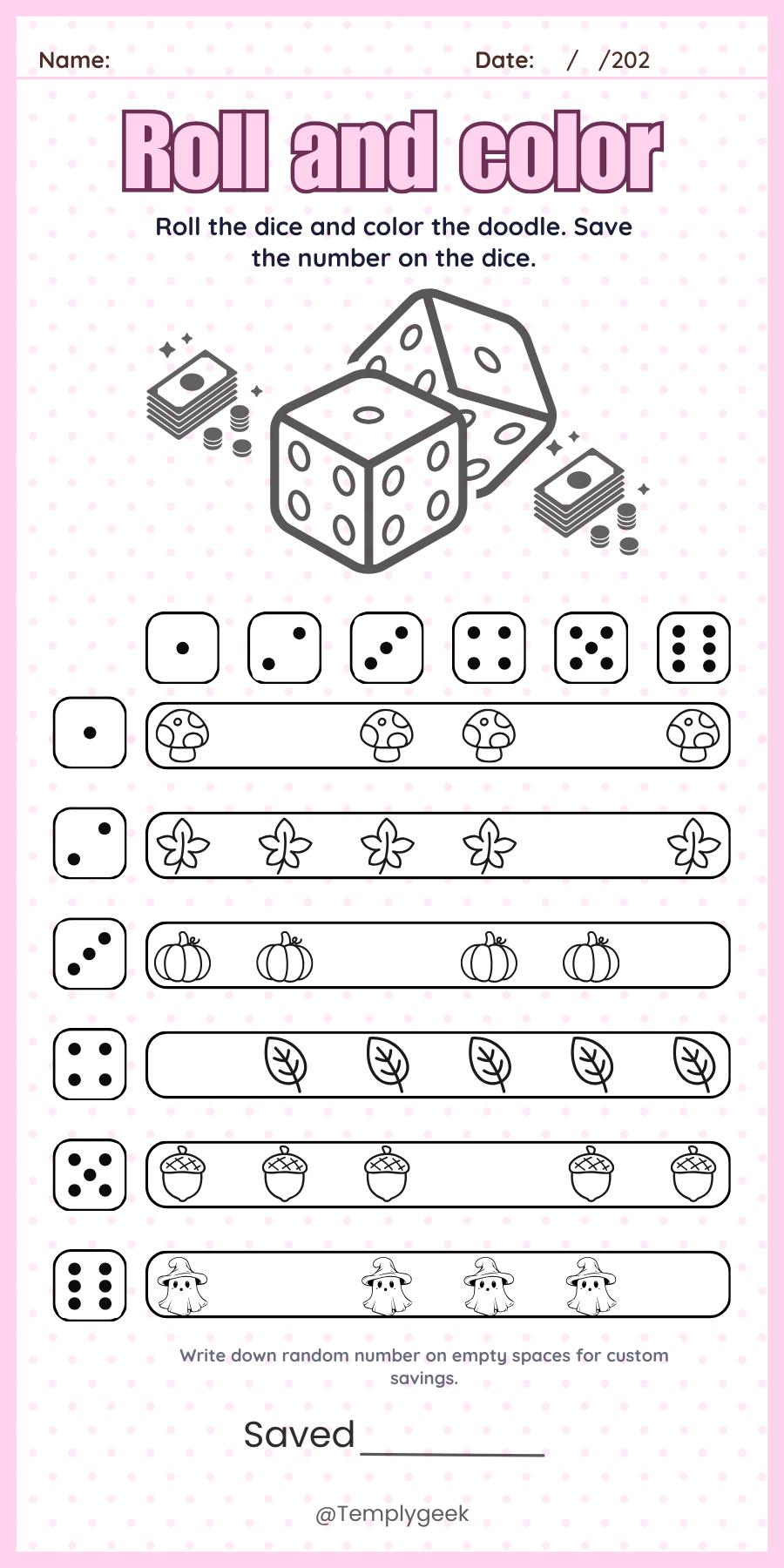 Roll the Dice Savings Challenge | Roll N Save | Printable for Cash ...