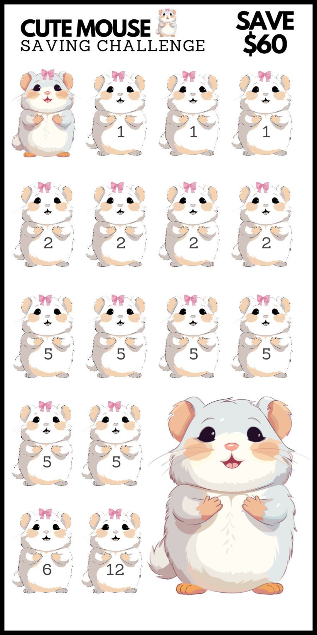 Mouse Colorable Savings Challenge Printable for Cash Stuffing A6 ...