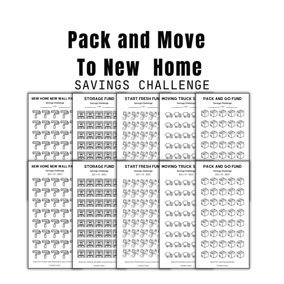 5 Pack and Move to New Home Printable for Cash Stuffing | A6 Savings ...