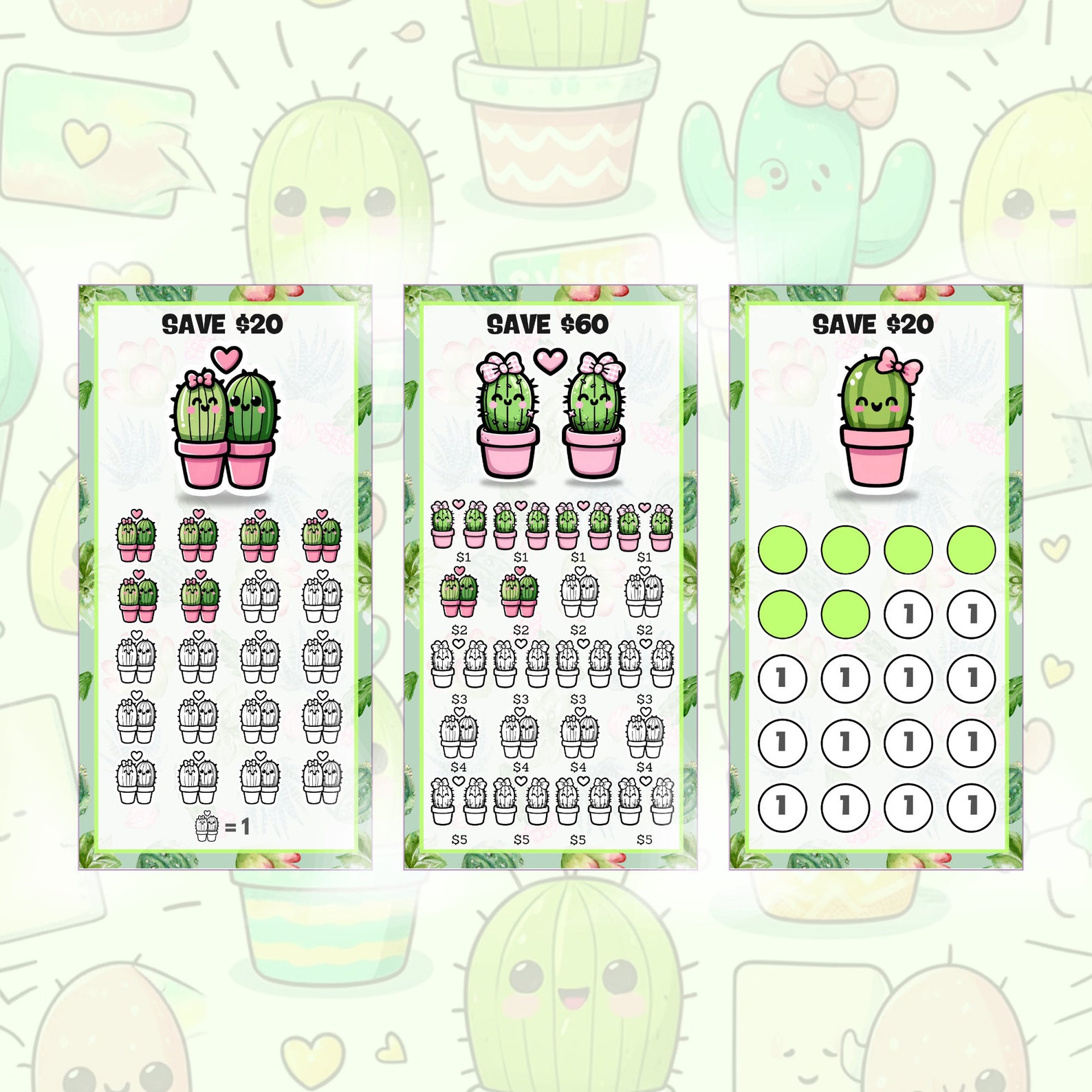 Cute Cactus Challenges | Roll N Save | Printable for Cash Stuffing | A6 ...