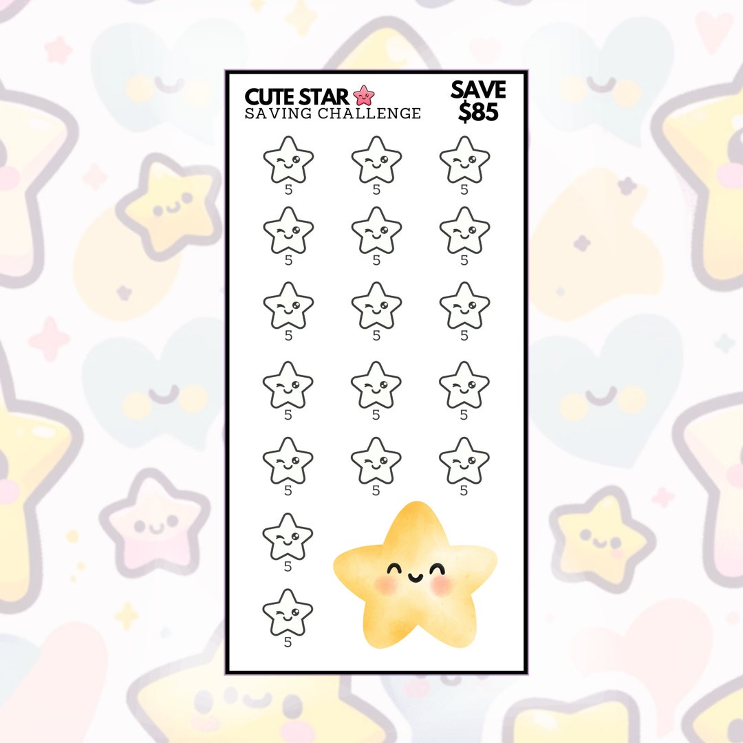 Cute Star Colorable Savings Challenge Printable for Cash Stuffing | A6 ...