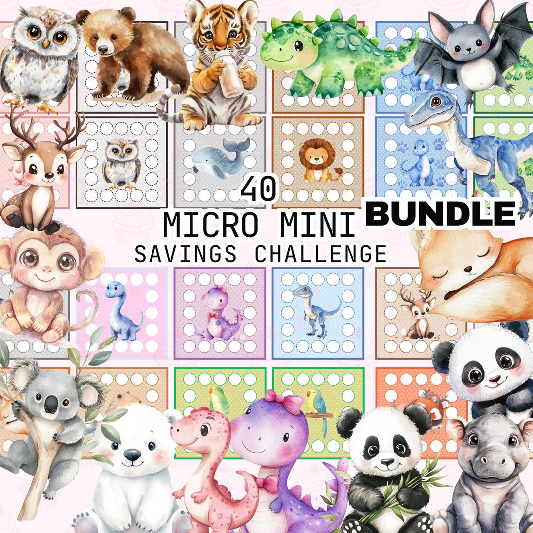 40 Cute Animals Kawaii | Micro Mini Savings Bundle | Tiny Savings ...