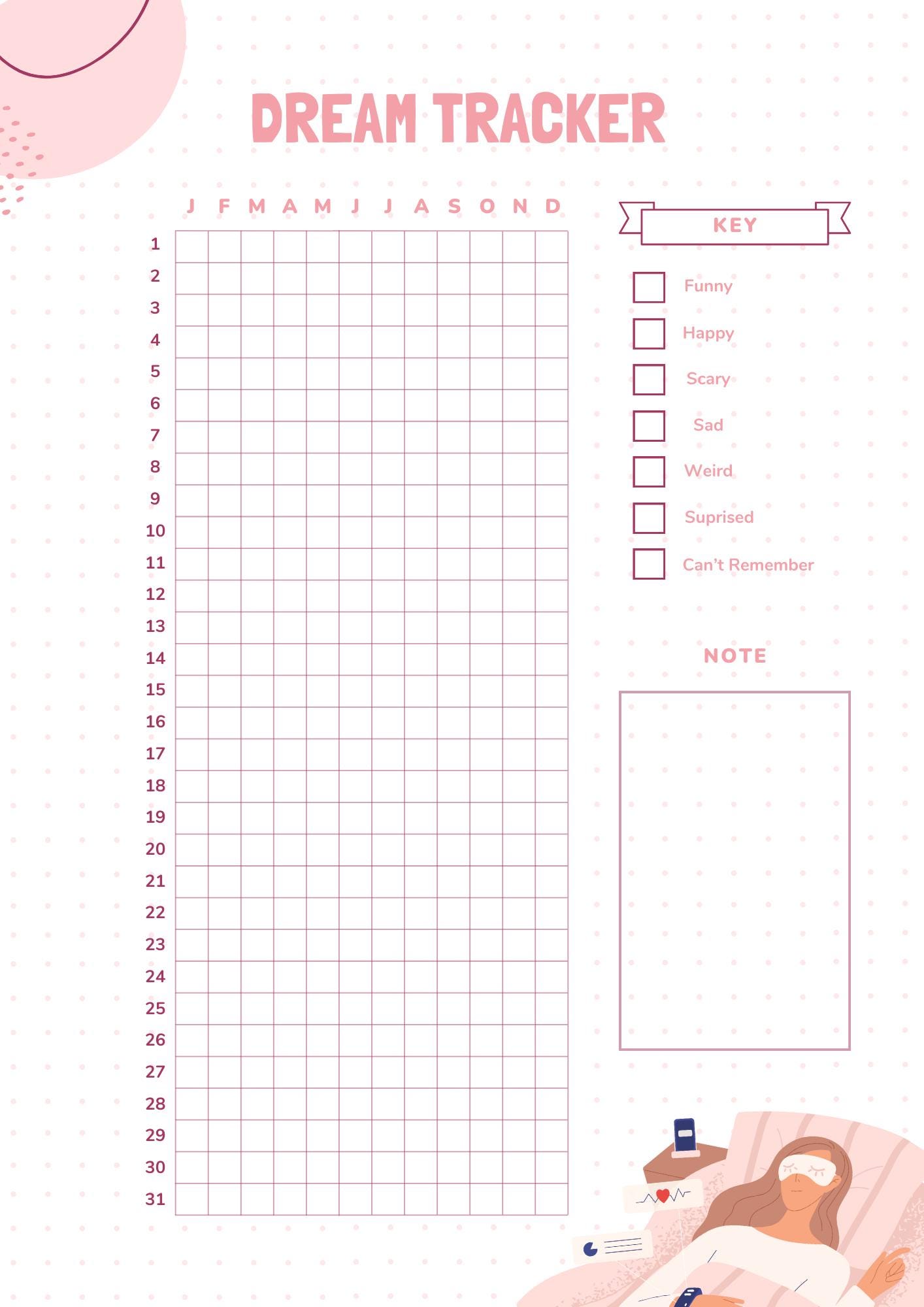 Dream Tracker PRINTABLE Journal Page - Printable Planner - Dream Log ...