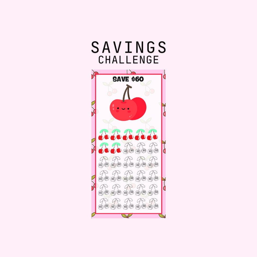 Cute Cherry Savings Challenge Printable for Cash Stuffing | A6 ...