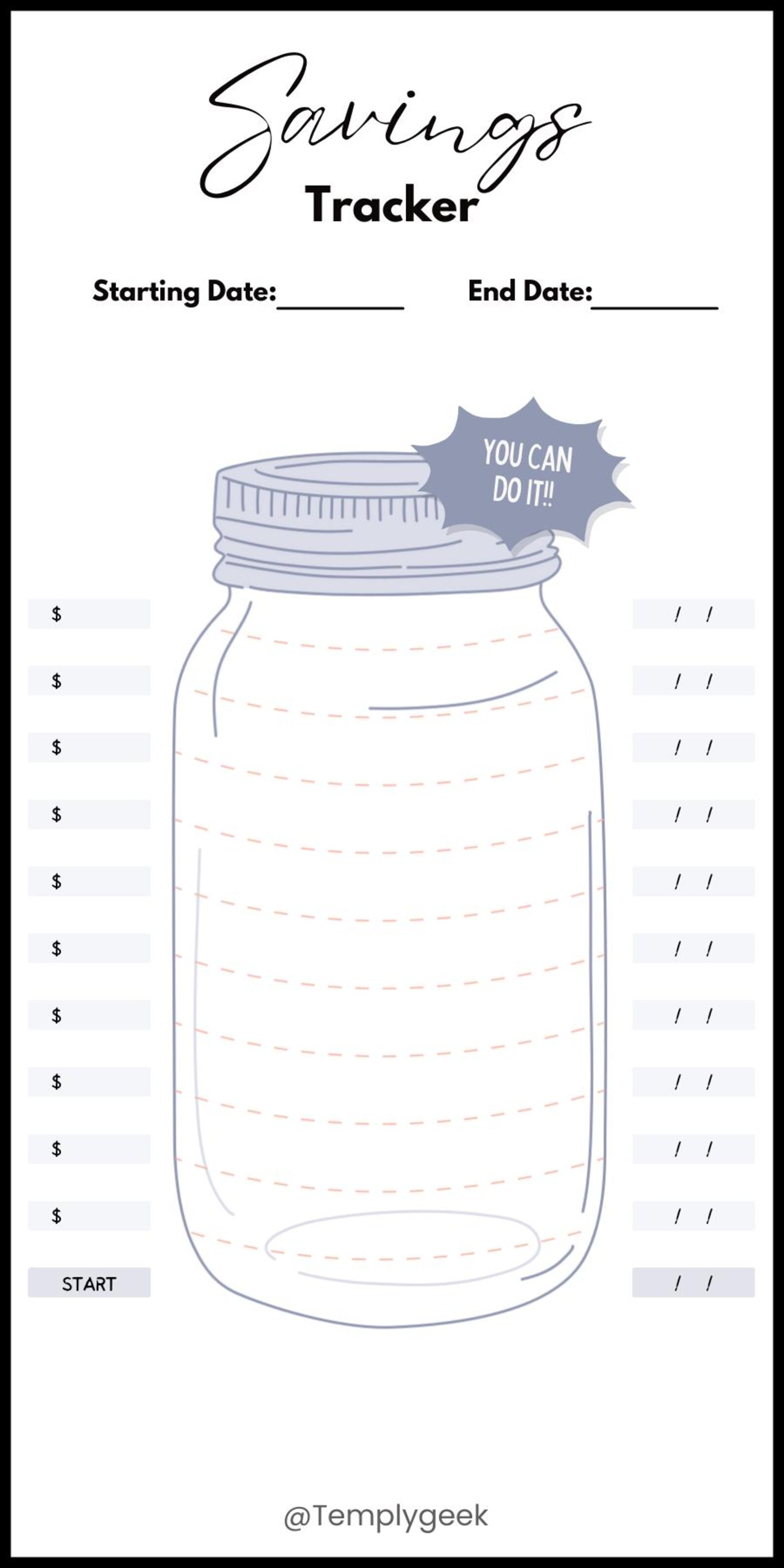 Savings Jar Tracker Printable, Savings Challenge, Money Saving ...