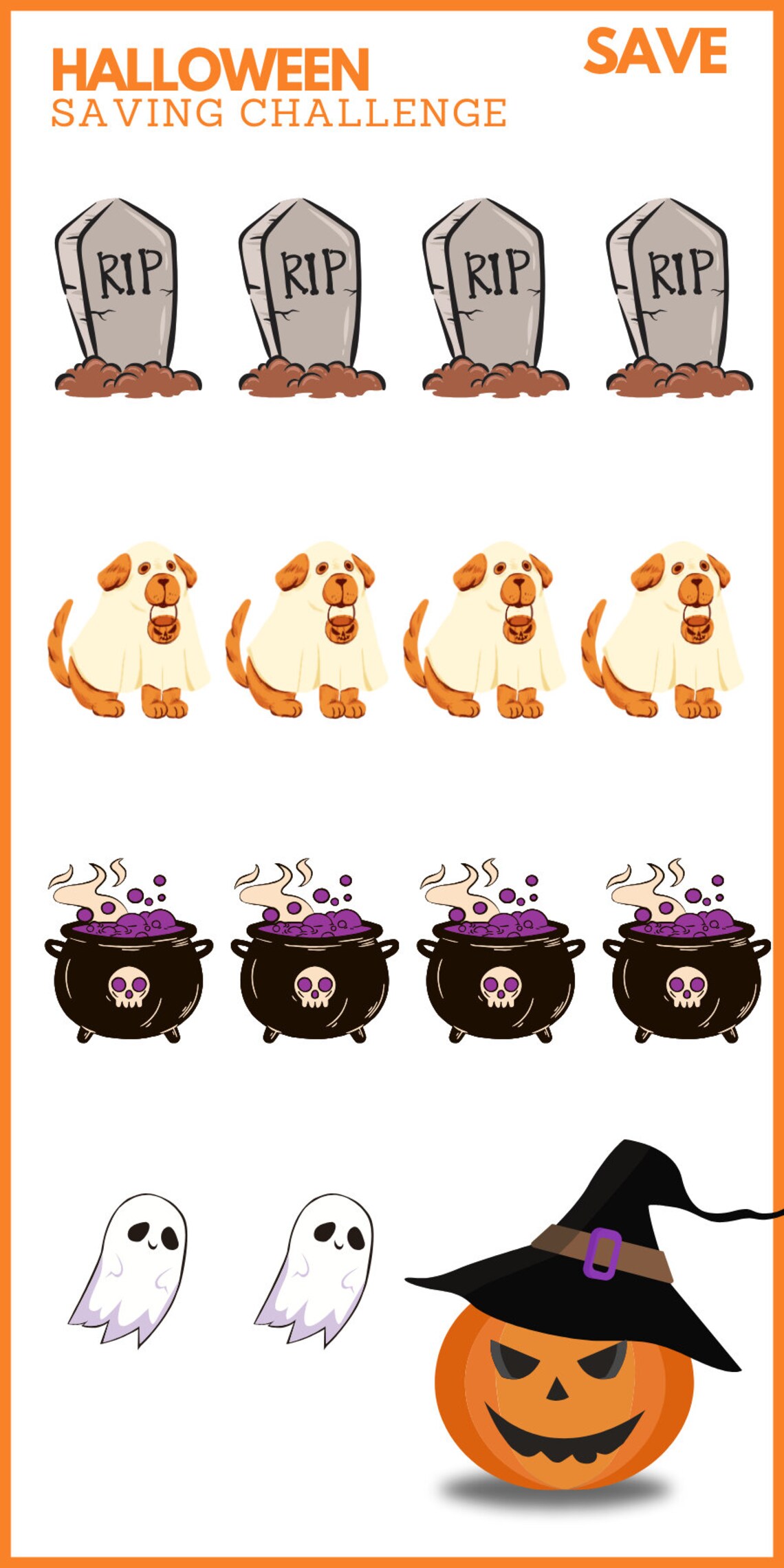 Halloween Savings Challenge Printable for Cash Stuffing | A6 | Savings ...