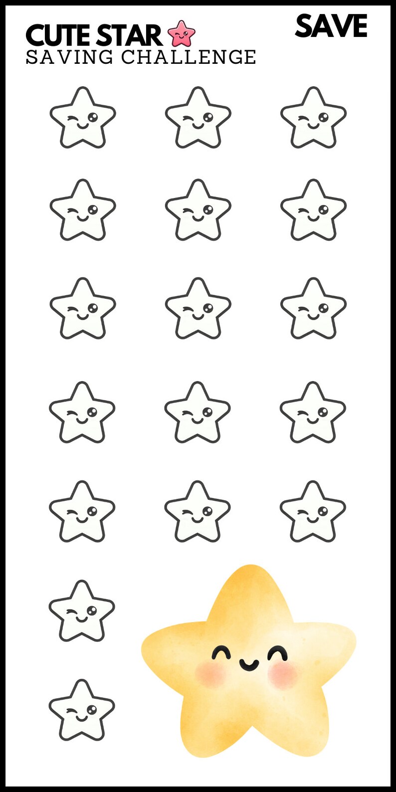 Cute Star Colorable Savings Challenge Printable for Cash Stuffing | A6 ...