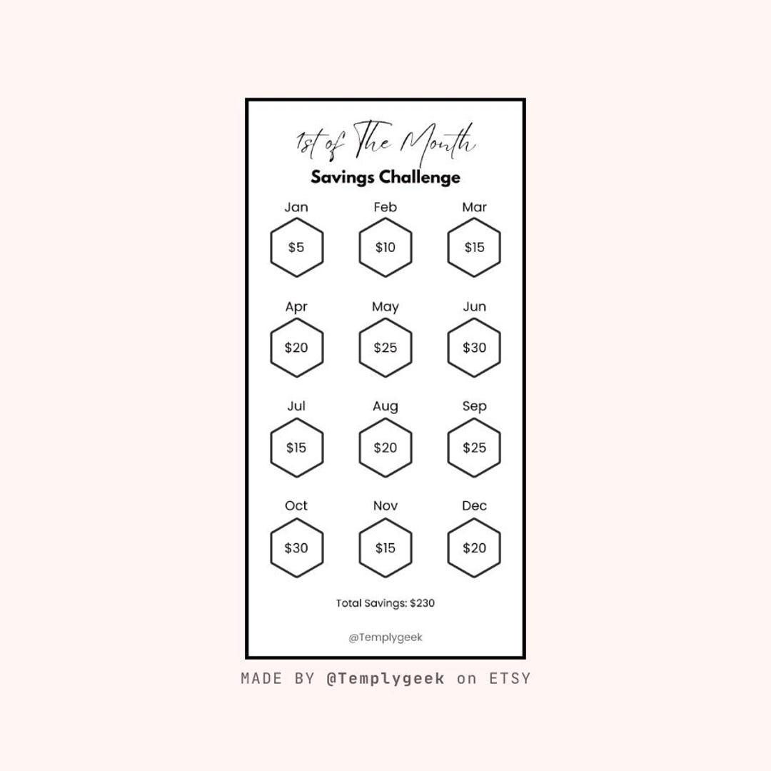 1st of the Month Savings Challenge Printable, Simple Everyday Savings ...