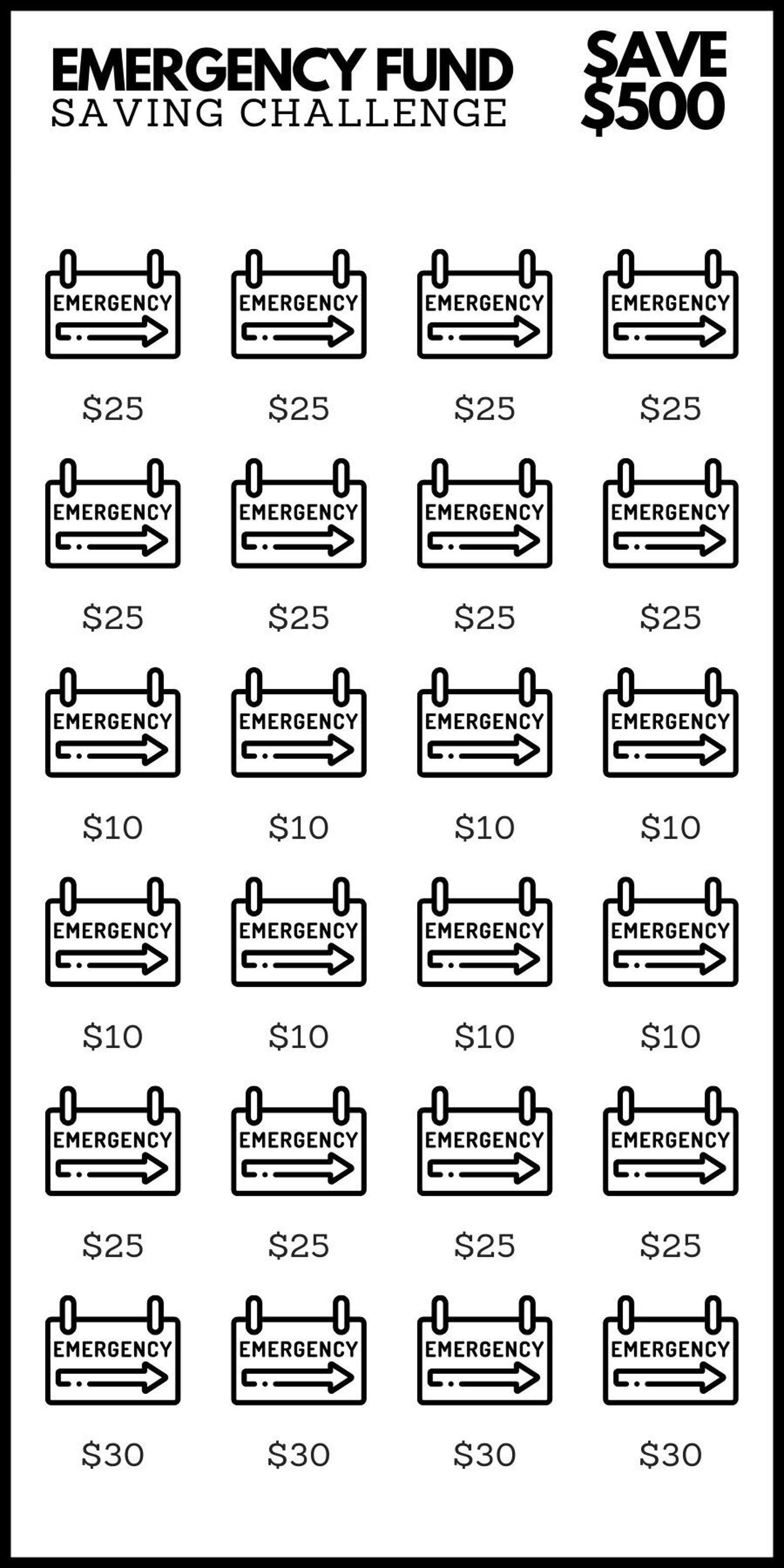 Emergency Fund Savings Challenge | for A6 Envelopes | Save 500 ...