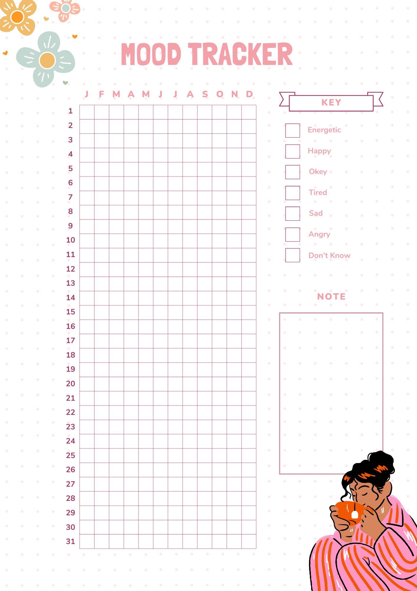 Mood Tracker PRINTABLE Journal Page - Printable Planner - Mood Log ...