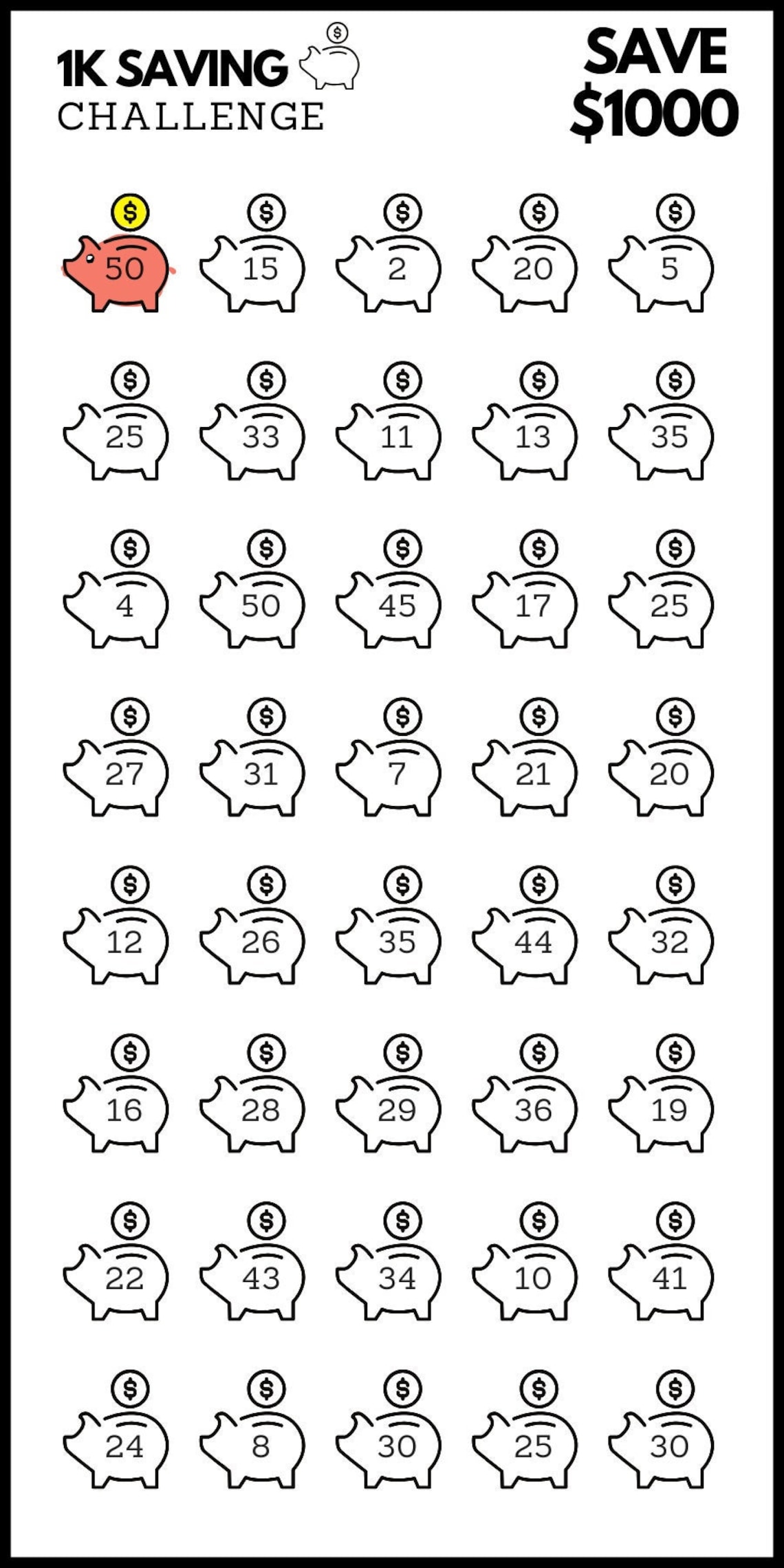 1K Savings Challenge Printable for Cash Stuffing | A6 | Instant Digital ...