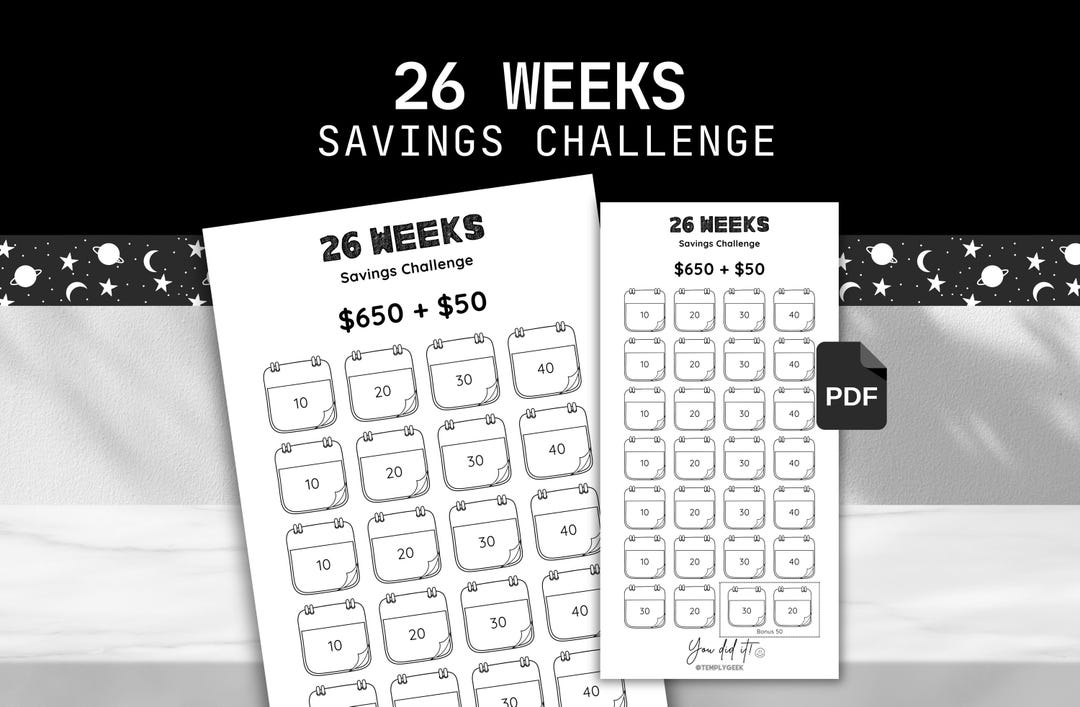 26 Weeks Savings Challenge - Printable PDF Downloadable - Minimal ...