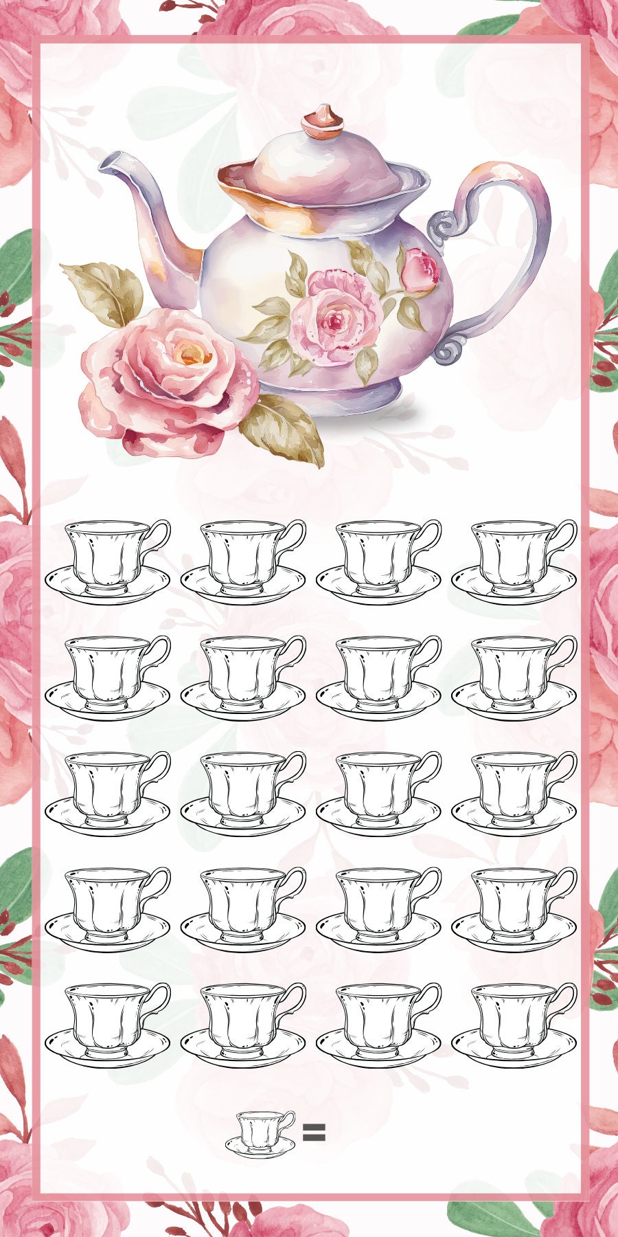 Tea Pot Savings Challenge Printable for Cash Stuffing | A6 | Instant ...