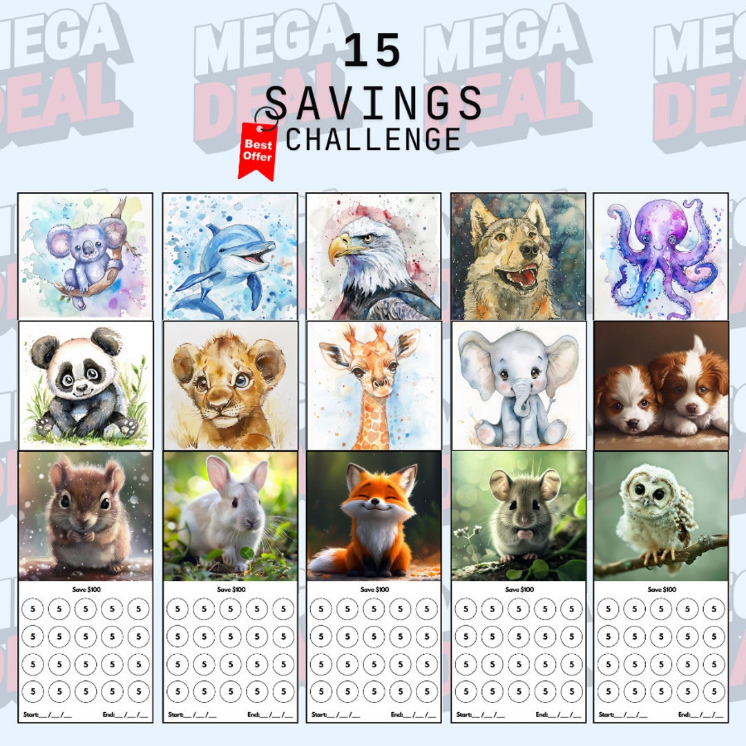 Cute Animals Challenges | 15 Savings Challenges Bundle | Printable for ...