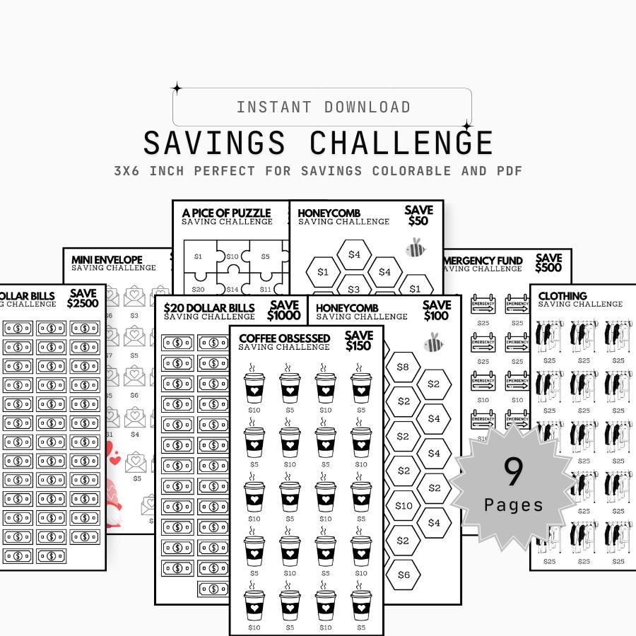 9 Different Savings BUNDLE, Printable for Cash Stuffing, A6, Digital ...