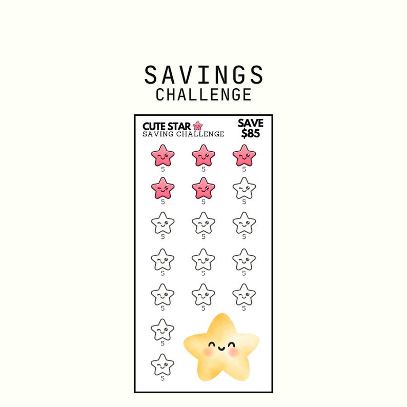 Cute Star Colorable Savings Challenge Printable for Cash Stuffing | A6 ...