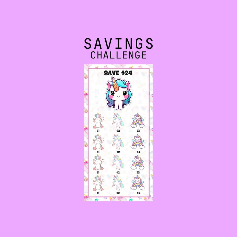 Mini Unicorn Savings Challenge | Printable for Cash Stuffing | Fits A6 ...