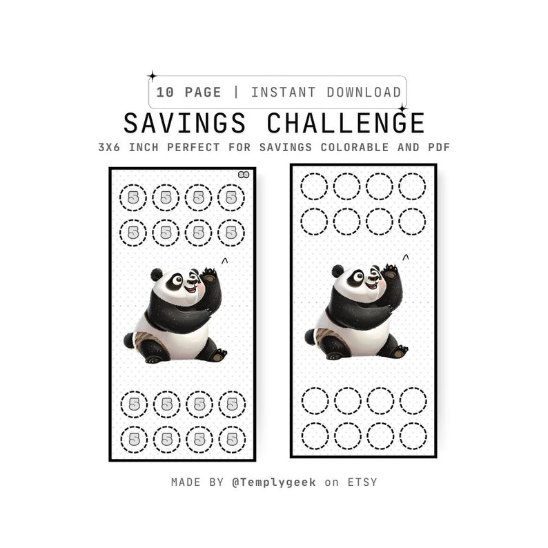 BUNDLE 5 Kawaii Animals Panda Low Income Savings Challenge, Money ...