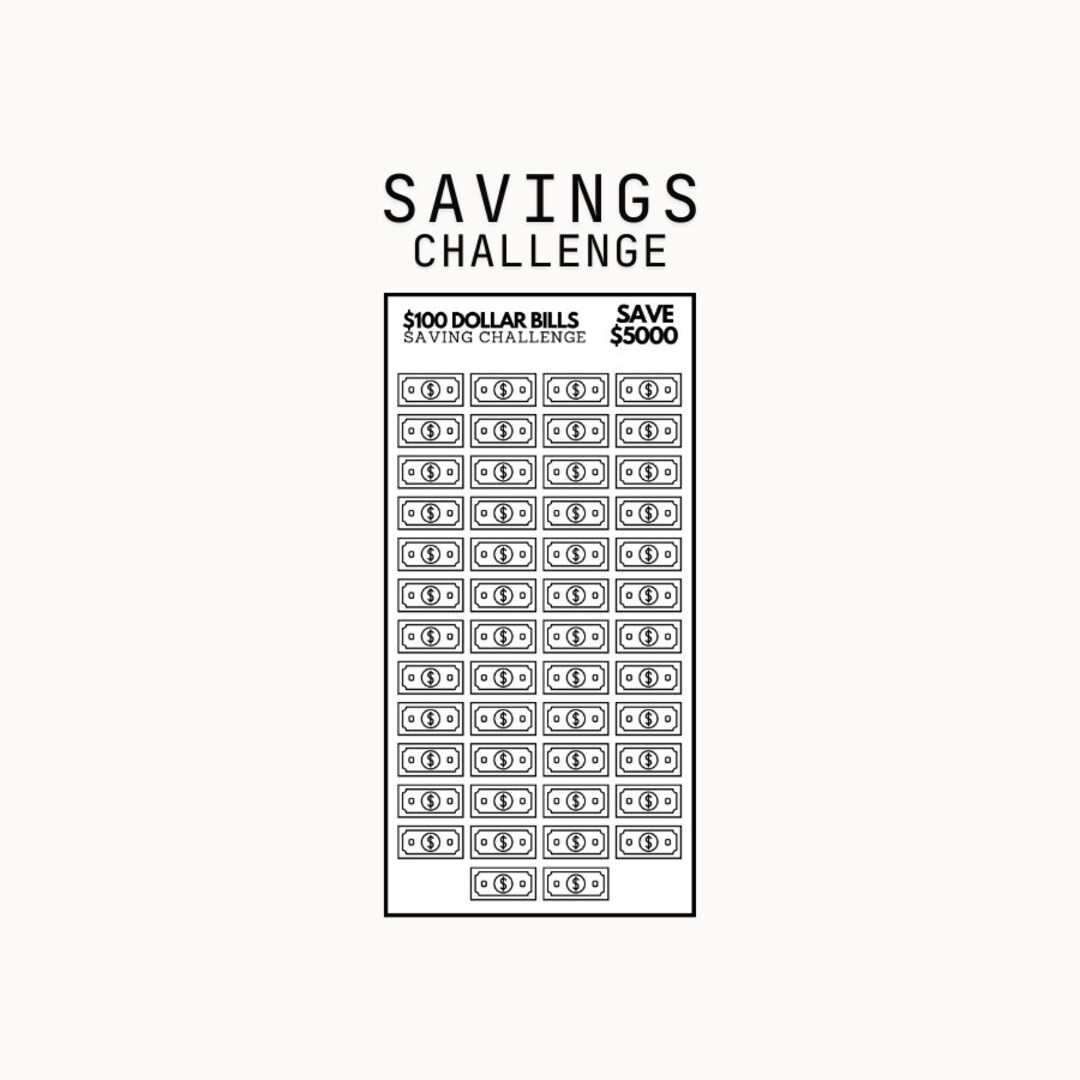 100 Dollar Bill Fund Savings Challenge | for A6 Envelopes | Save 5000 ...