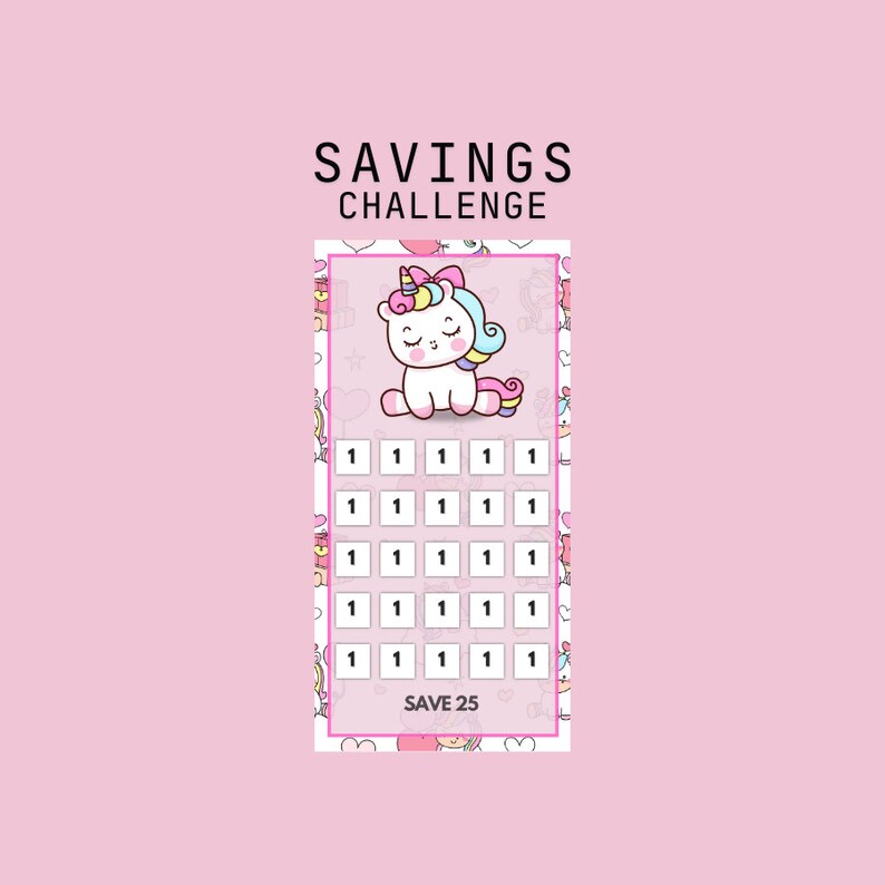 Cute Unicorn Savings Challenge Printable for Cash Stuffing | A6 ...
