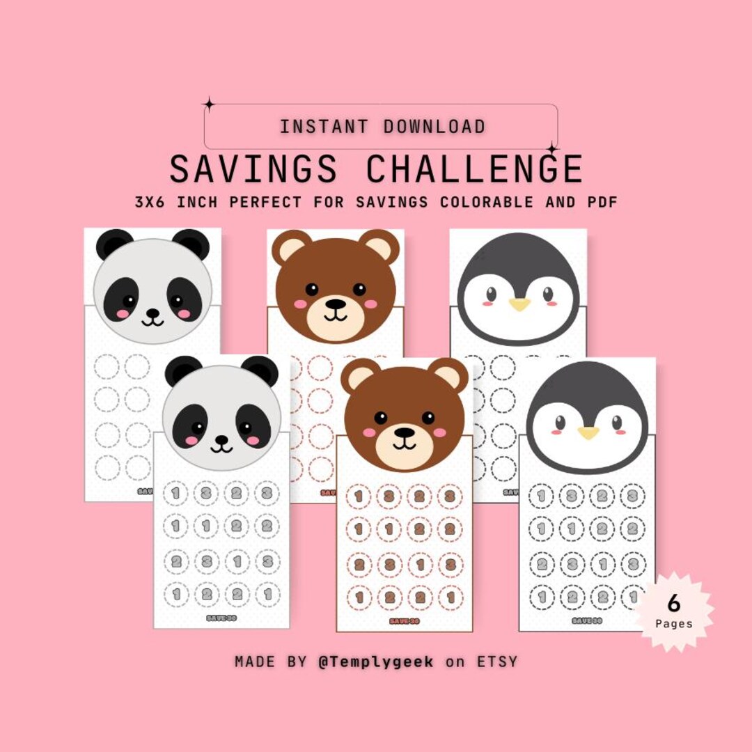 A6 Cute Kawaii Full Face Animals Saving Challenge, Money Savings ...