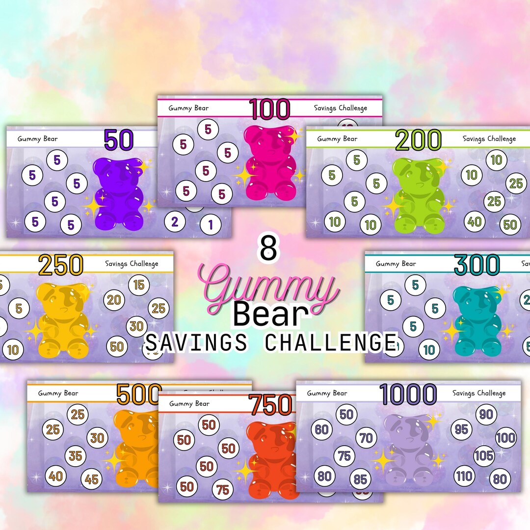 50-1000 Gummy Bear Savings Challenge | Kawaii Cute Rainbow Edition | A6 ...
