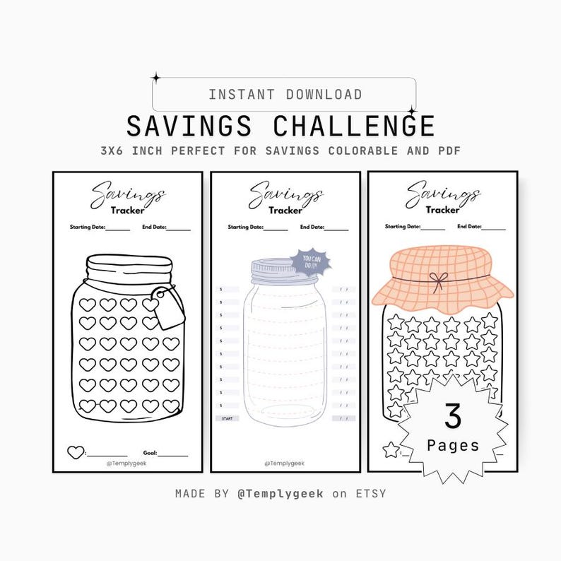 Savings Jar Tracker Printable, Savings Challenge, Money Saving ...