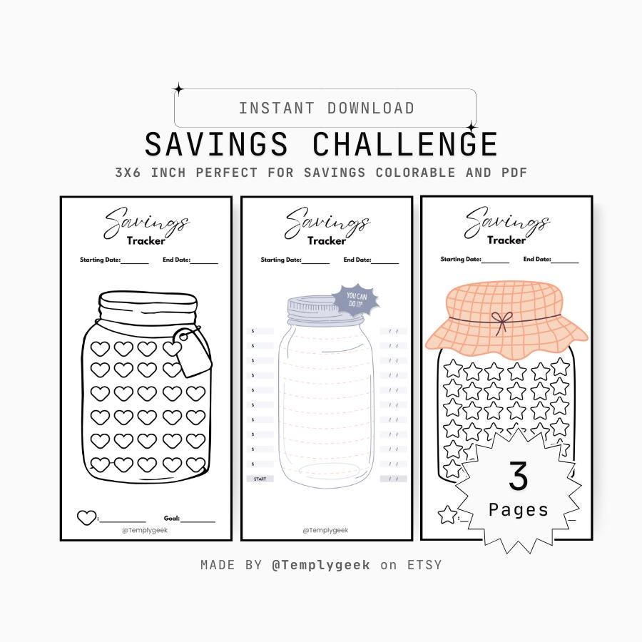 Savings Jar Tracker Printable, Savings Challenge, Money Saving ...
