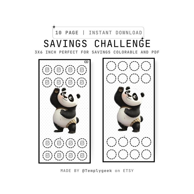 BUNDLE 5 Kawaii Animals Panda Low Income Savings Challenge, Money ...