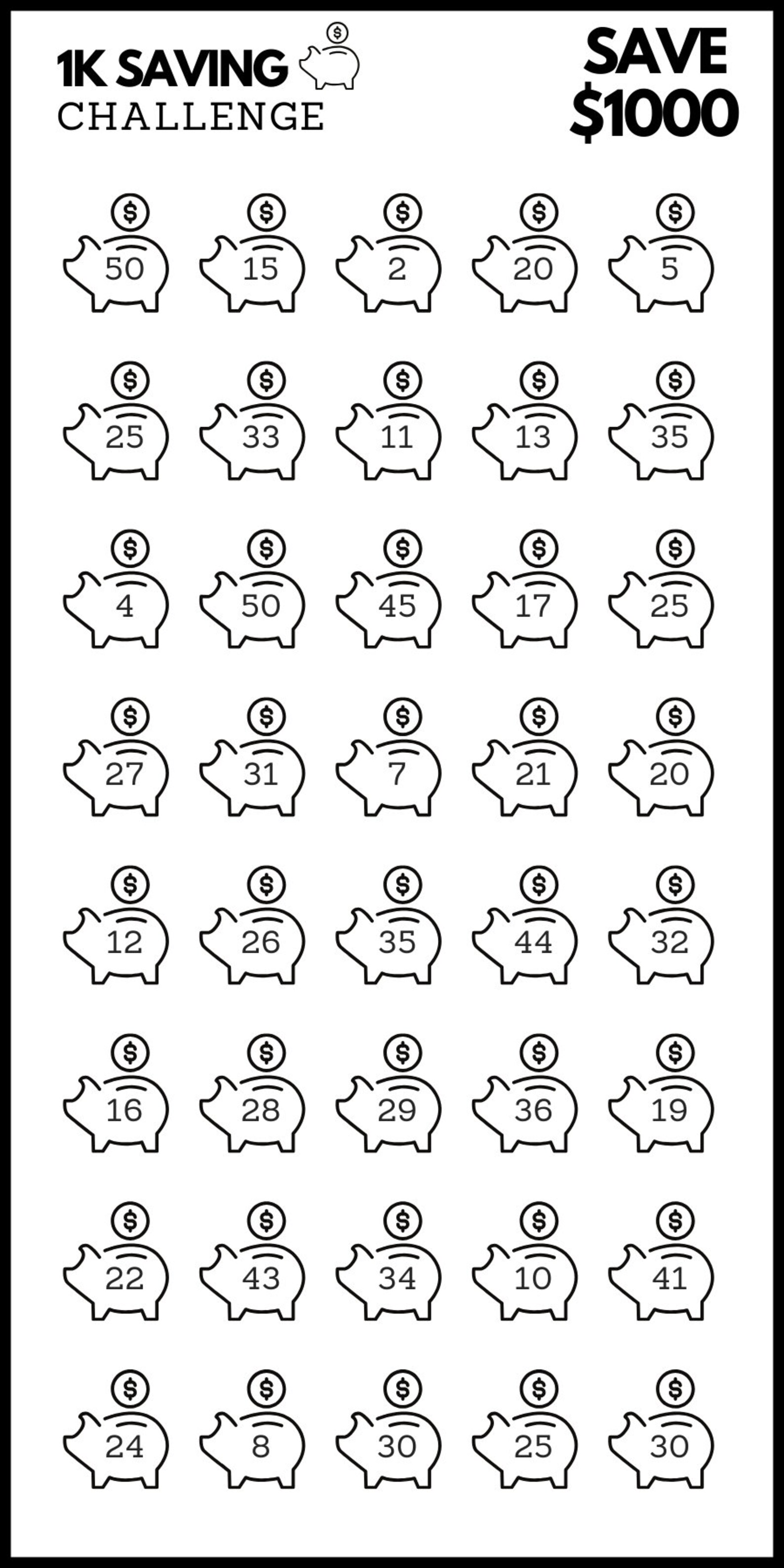 1K Savings Challenge Printable for Cash Stuffing | A6 | Instant Digital ...