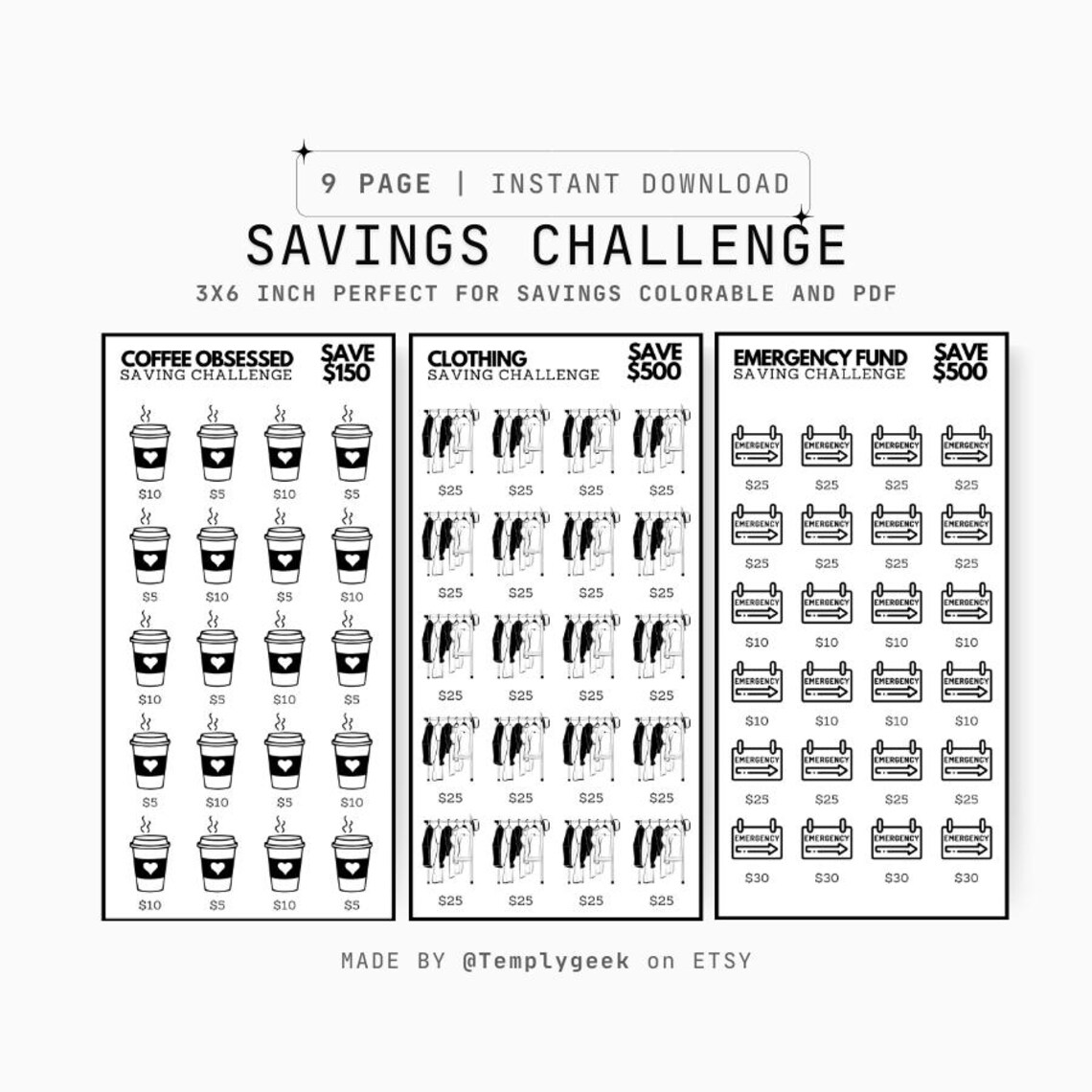 9 Different Savings BUNDLE, Printable for Cash Stuffing, A6, Digital ...