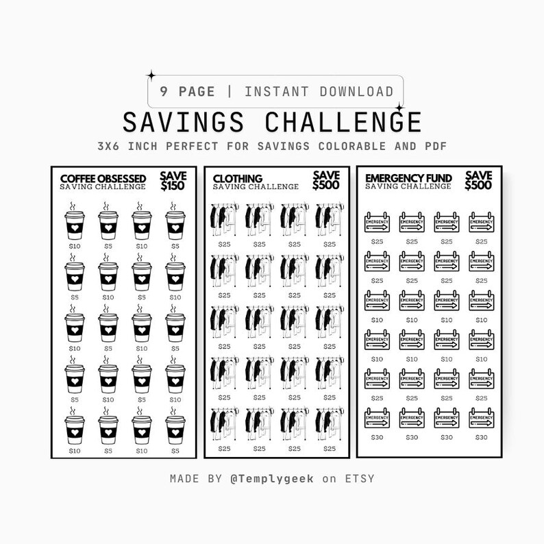 9 Different Savings BUNDLE, Printable for Cash Stuffing, A6, Digital ...