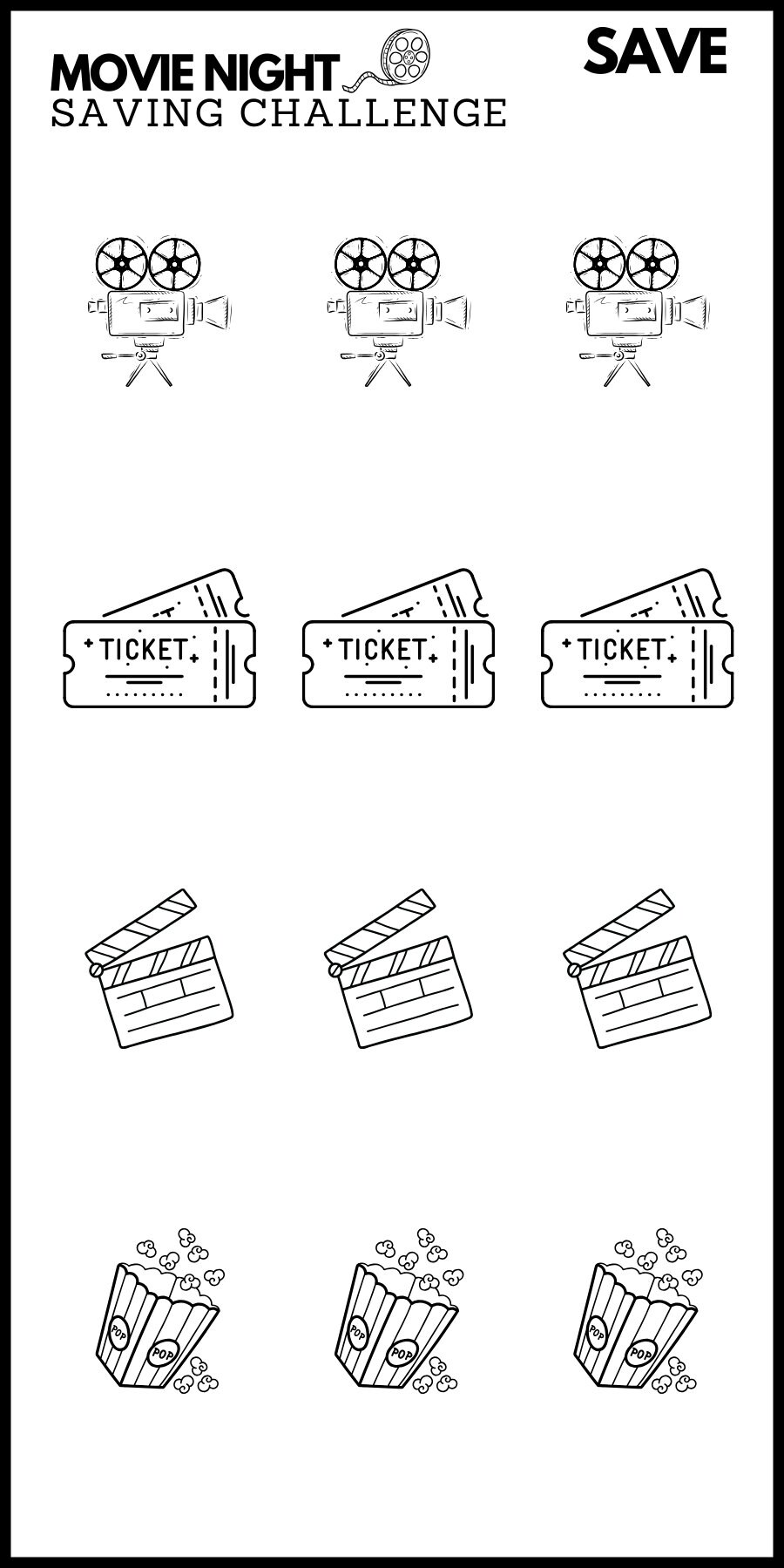 Movie Night Savings Challenge Printable for Cash Stuffing | A6 ...