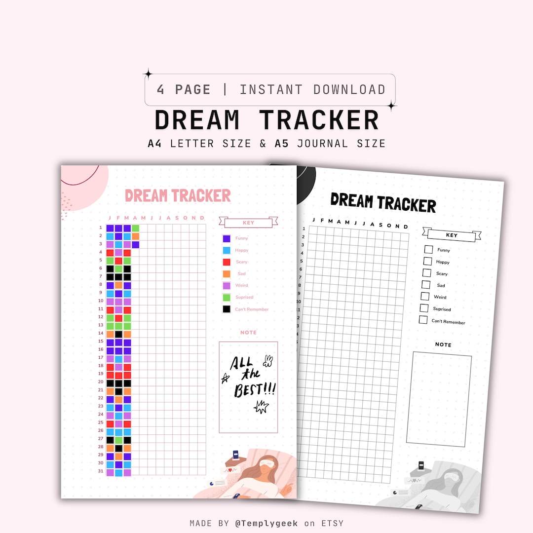 Dream Tracker PRINTABLE Journal Page - Printable Planner - Dream Log ...