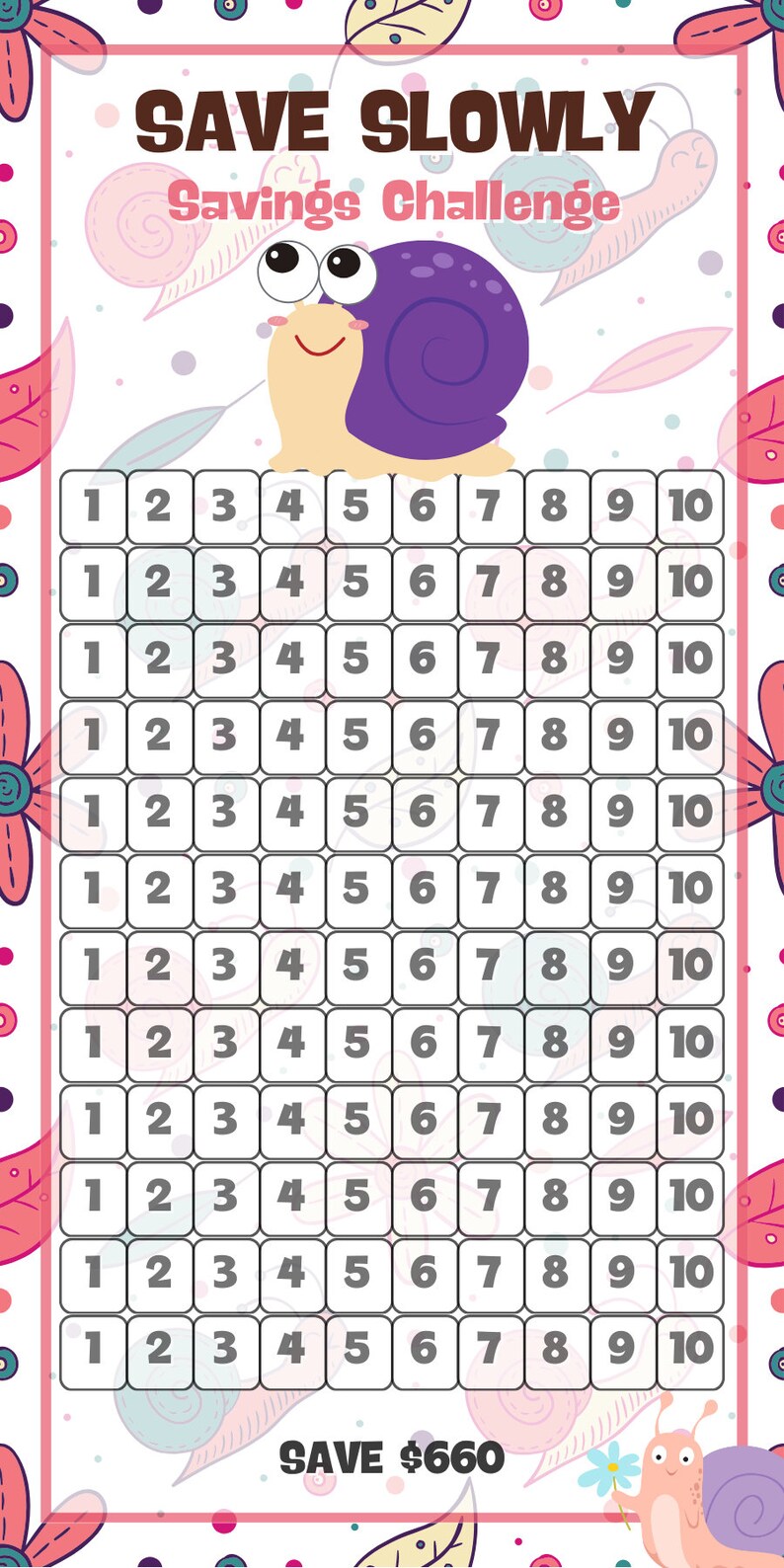 Snail Savings Challenge Printable N Cash Stuffing | A6 | Instant ...