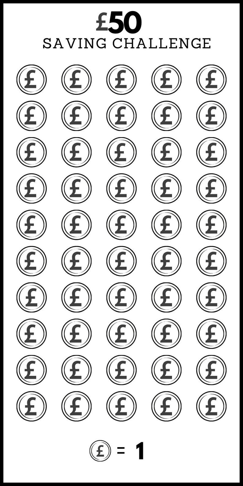 Coin Pound Savings Challenge Printable for Cash Stuffing A6 Instant ...